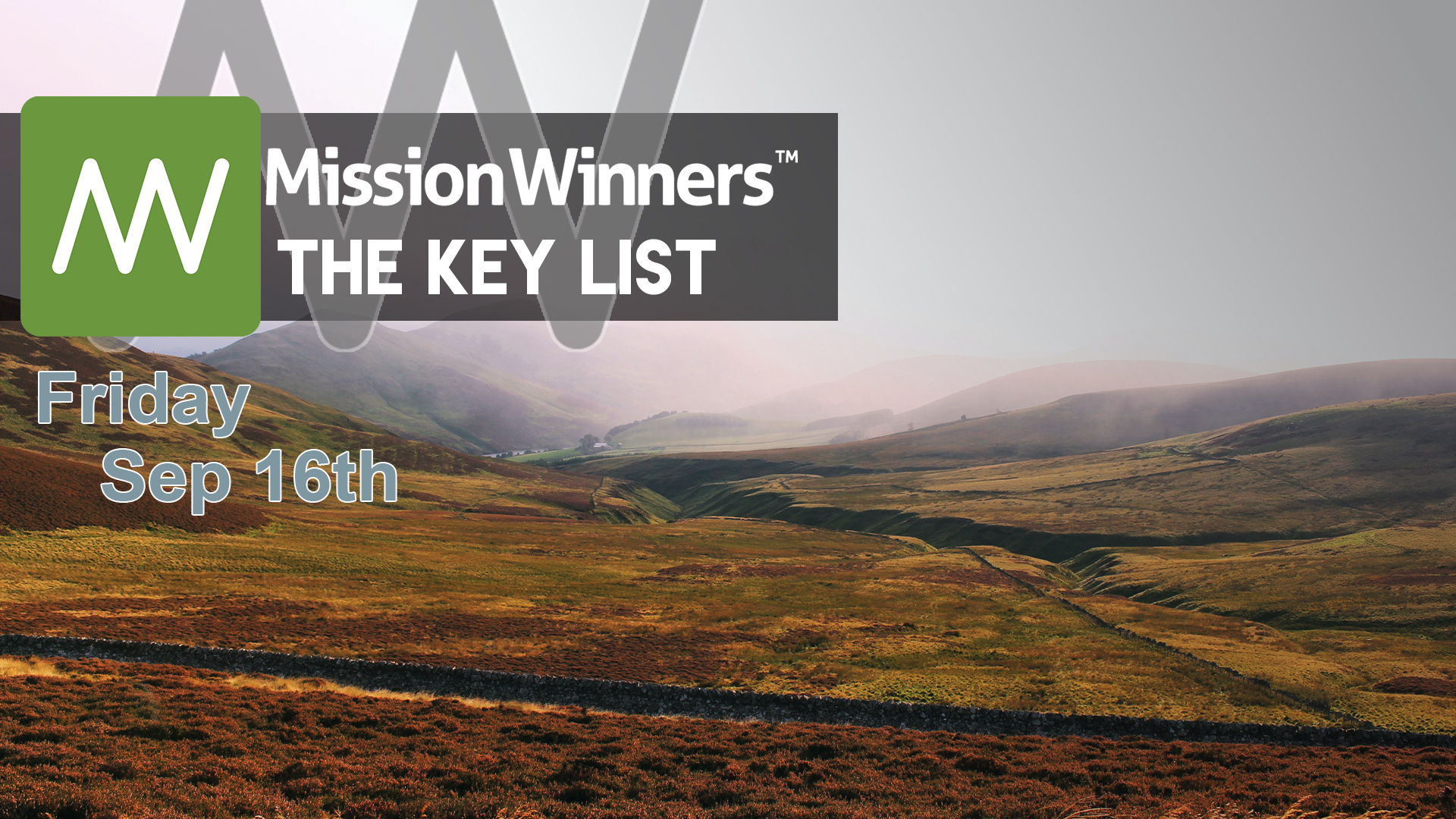 Key List Friday Sep 16 2022 - Mission Winners