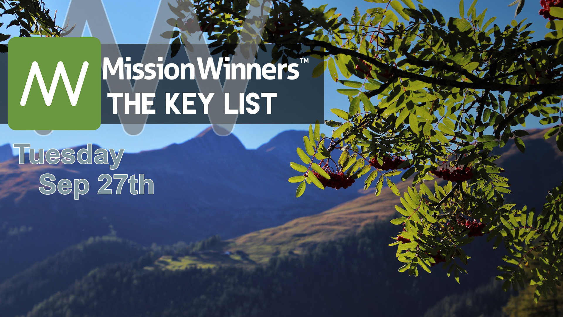 Key List Tuesday Sep 27 2022 - Mission Winners