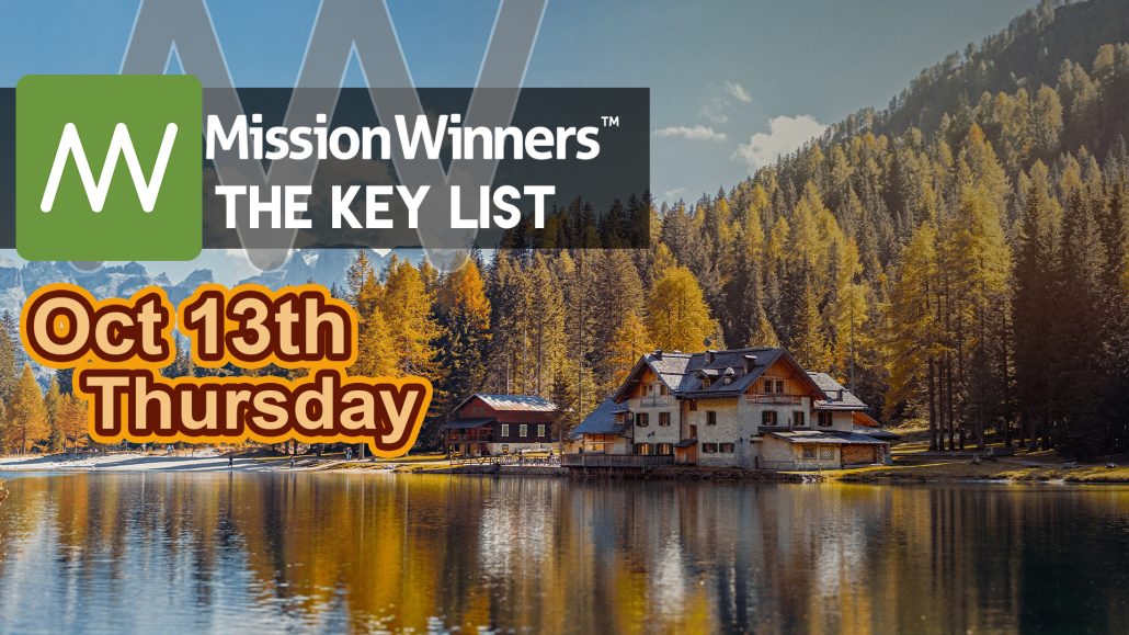 Key List Thursday Oct 13 2022 - Mission Winners