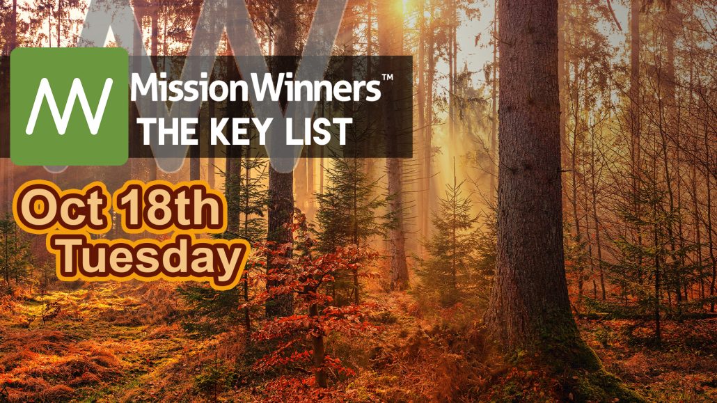 Key List Tuesday Oct 18 2022 - Mission Winners