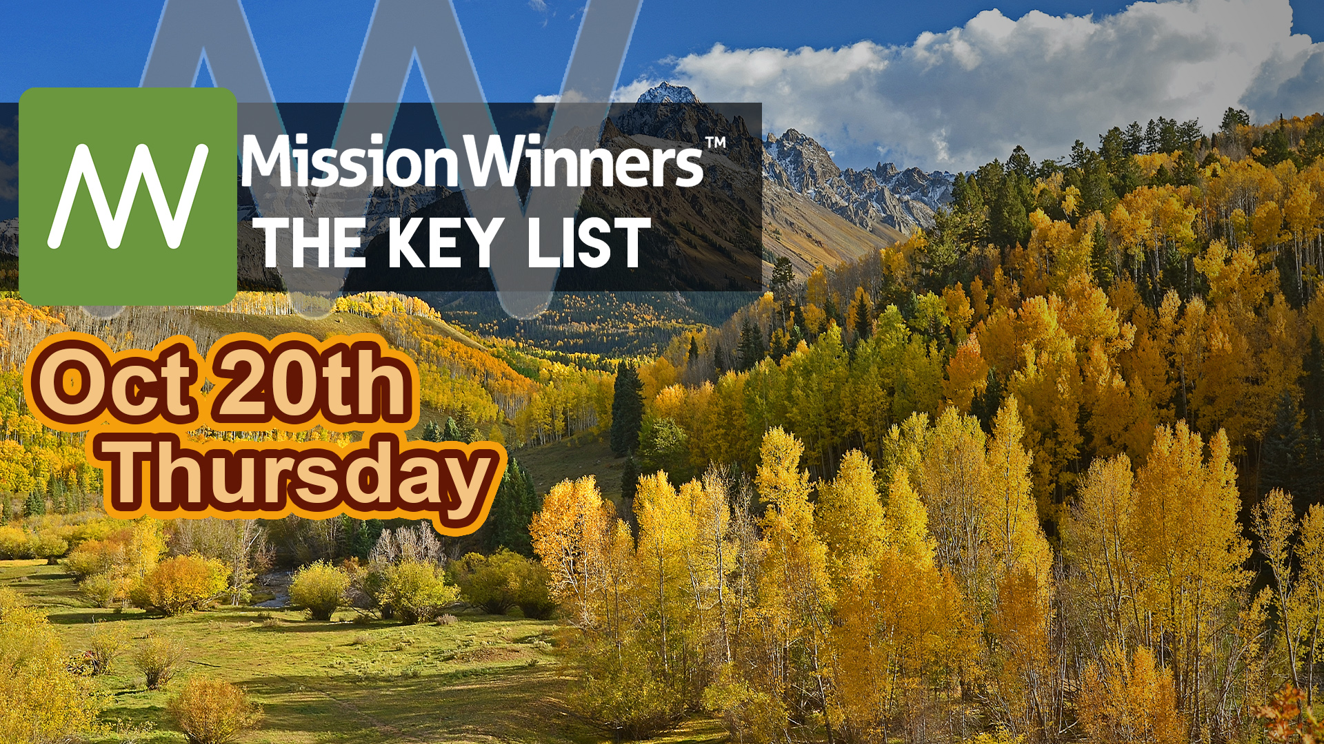 Key List Thursday Oct 20 2022 - Mission Winners