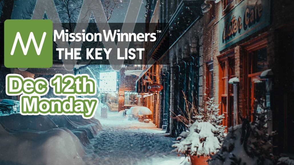 Key List Monday Dec 12 2022 - Mission Winners